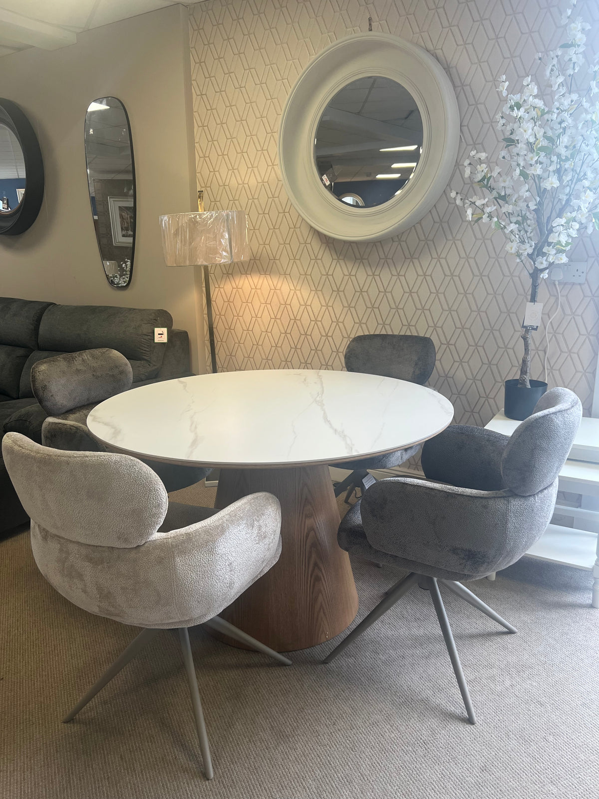 Athena 120cm Round Table & 4 Mocha Chairs — Flowerhill Furniture